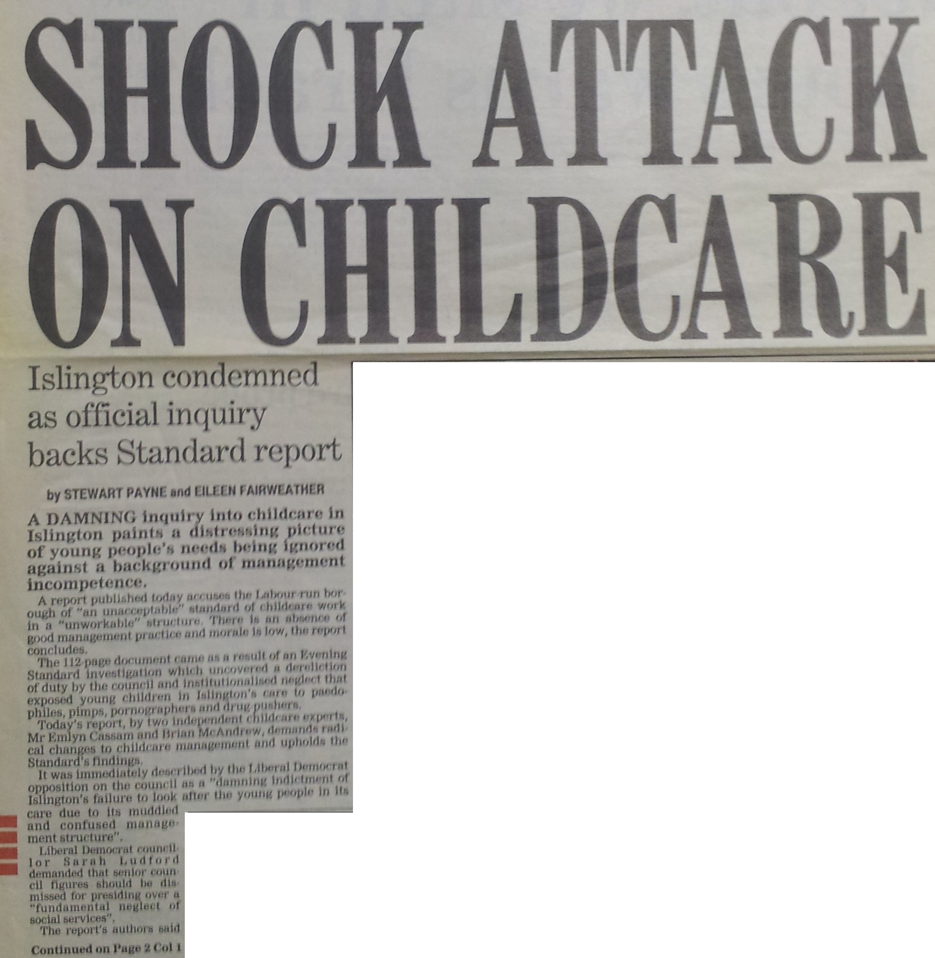‘Shock Attack On Childcare’ – Islington Survivors Network